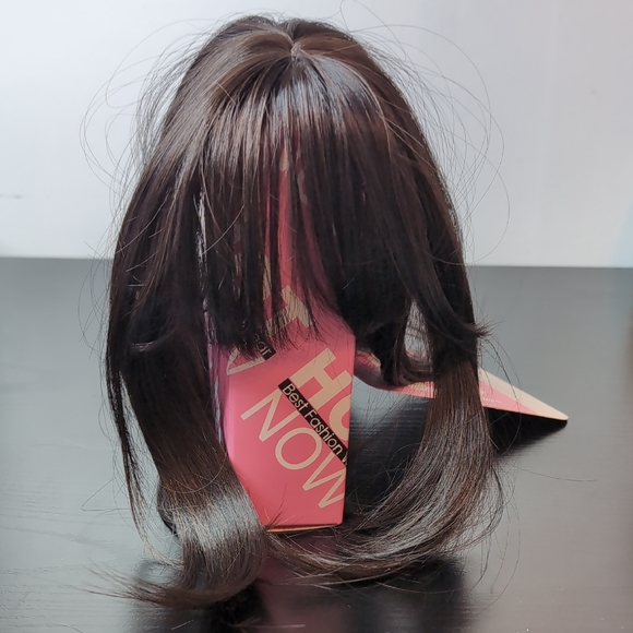 Hair | 12 Inch Synthetic Hair Topper With Bangs 36 Coverage Dark Brown ...